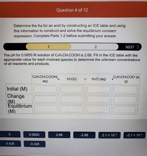 Solved Determine The Ka For An Acid By Constructing An ICE Chegg