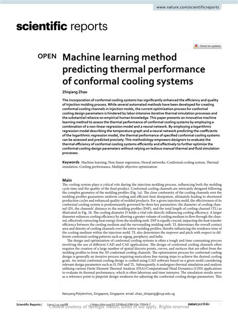 Pdf Machine Learning Method Predicting Thermal Performance Of Conformal Cooling Systems