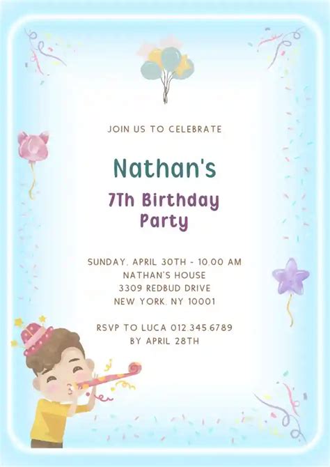 무료 어린이 생일 초대장 템플릿 Invitanku