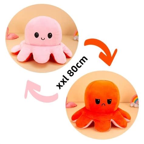 80cm Pieuvre Peluche Reversible Double Face Grande Taille Jouet D