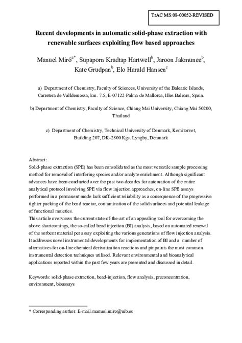 Pdf Recent Developments In Automatic Solid Phase Extraction With