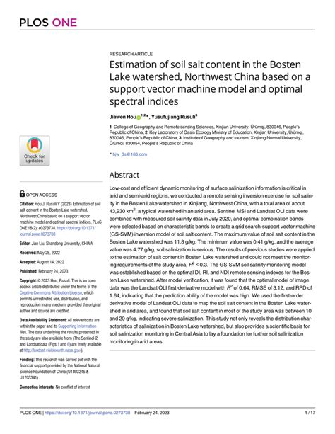 PDF Estimation Of Soil Salt Content In The Bosten Lake Watershed
