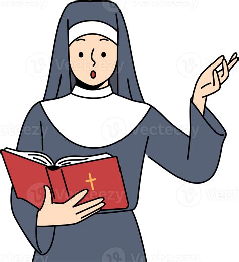 Surprised Nun Reads Bible Or Old Testament And Raises Hand In Surprise After Learning History Of