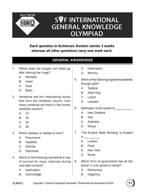 International General Knowledge Olympiad Igko Workbook For Class 5