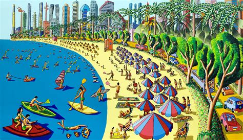 Tel Aviv Beach Naive Painting Art By Rap Peinture Par Raphael Perez