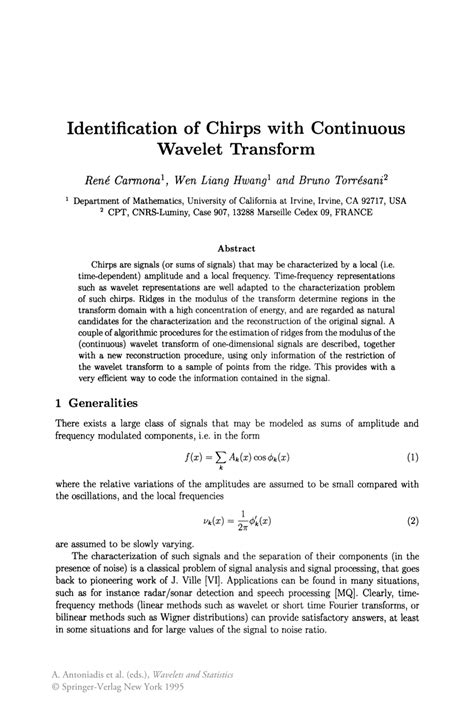 Pdf Identification Of Chirps With Continuous Wavelet Transform