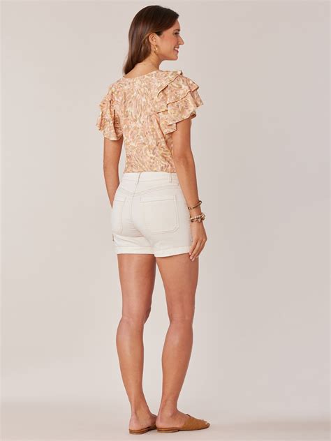 Short Three Tiered Bell Sleeve V Neck Printed Knit Top Democracy Clothing