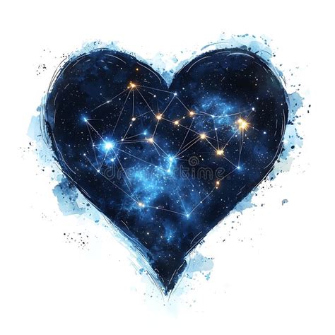Watercolor Heartshaped Constellation Design With Connected Stars And