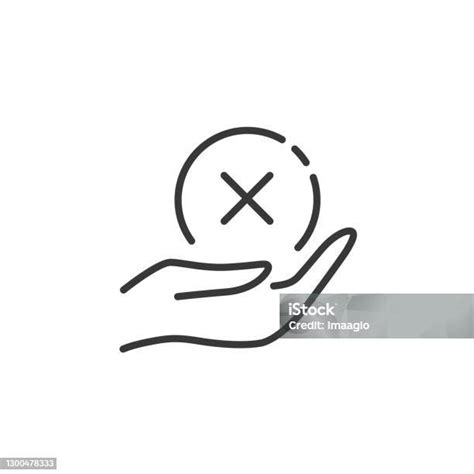 Ikon Garis Tipis Tanda Silang Penekan Tangan Ilustrasi Vektor