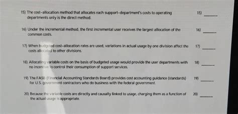 Solved 15 The Cost Allocation Method That Allocates Each Chegg Com