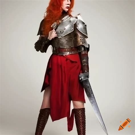 Redhead Magus Warrior Woman In Half Plate Armor With A Flaming Sword On