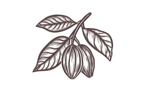 Premium Photo Line Art Cocoa Branch Logo Chocolate Beans Drawing
