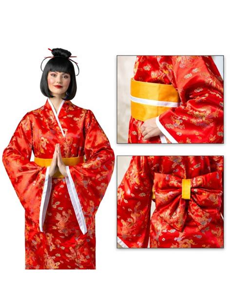 Déguisement Geisha Rouge Femme Kimono Japonais Déguiz Fêtes