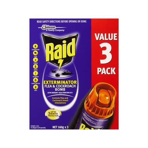 Raid 160g Exterminator Flea And Cockroach Bomb 3 Pack Bunnings New