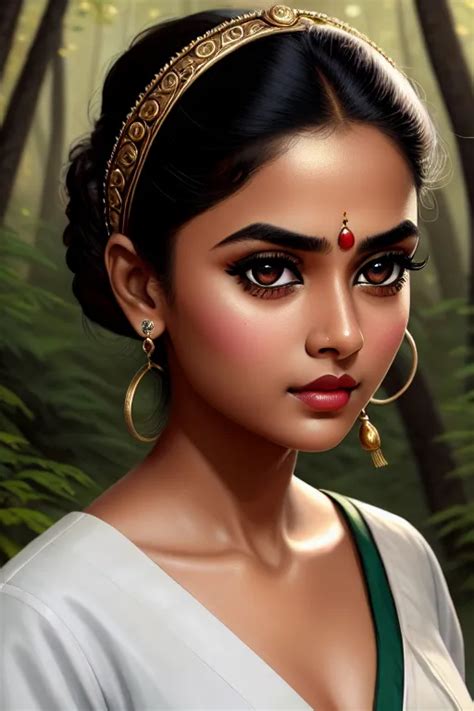 Dopamine Girl A Oil Painting Of An Indian Girl Wearing Nurse Clothes Standing In The Forest