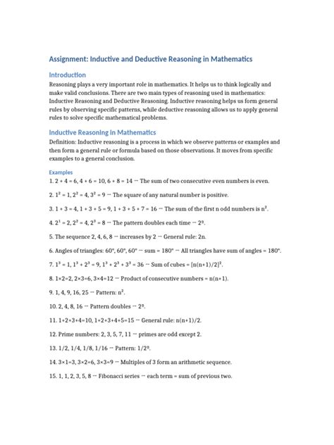 Inductive And Deductive Reasoning In Mathematics Assignment Pdf Theorem Deductive Reasoning