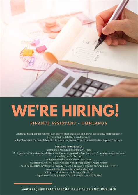 Julz Mccrae Nee Reyneke On Linkedin Vacancy Finance Assistant