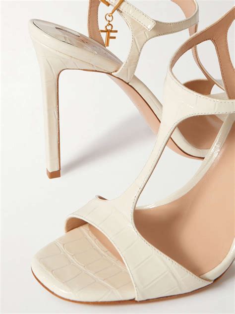Tom Ford Angelina Logo Embellished Croc Effect Leather Sandals Net A