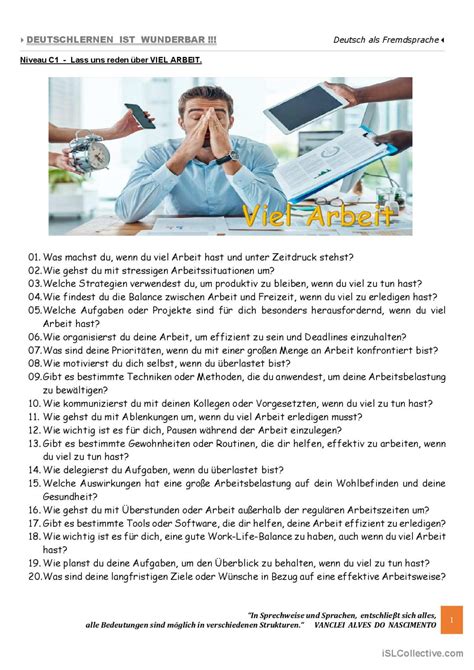 C1 Lass Uns Reden über Viel Arbeit Deutsch Daf Arbeitsblätter Pdf And Doc