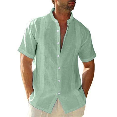 Caitzr Mens Short Sleeve Cuban Camp Guayabera Shirt Linen Cotton Hippie