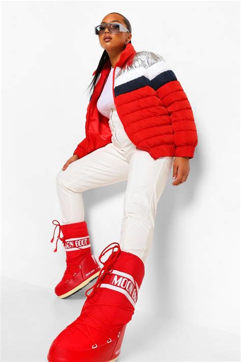 Plus Après Ski Jacke Mit Trichterhals Und Colorblock Design Boohoo De