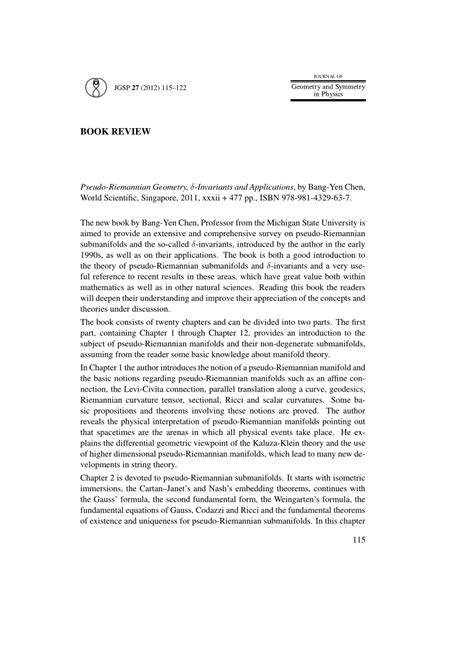 Pdf Book Review Pseudo Riemannian Geometry δ Invariants And