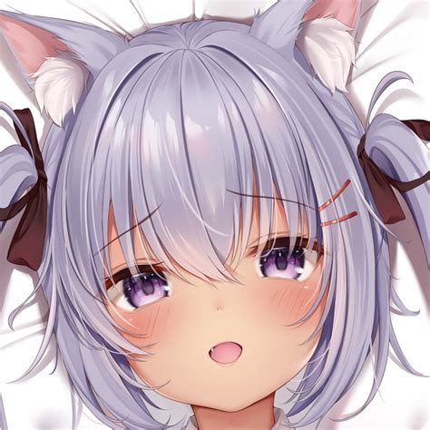 【桜餅】【こくと】銀髪ツインテール猫耳褐色娘「くろ」 抱き枕カバー 銀娘 Booth