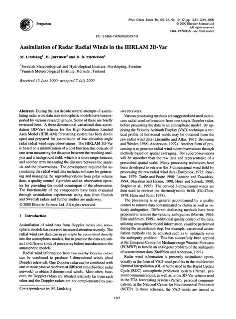 PDF Assimilation Of Radar Radial Winds In The HIRLAM 3D Var