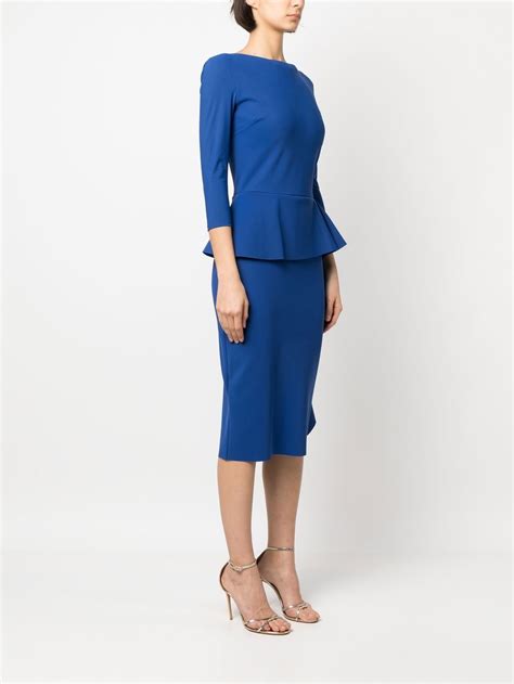 Chiara Boni La Petite Robe Margret Peplum Waist Midi Dress In Blue