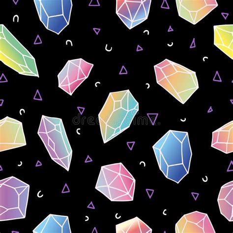 Crystal Seamless Pattern 80s Colorful Background Stock Vector