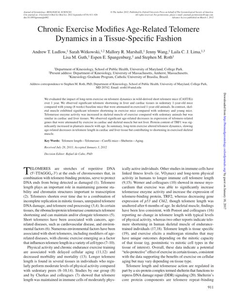 Pdf Chronic Exercise Modifies Age Related Telomere Dynamics In A Tissue Specific Fashion