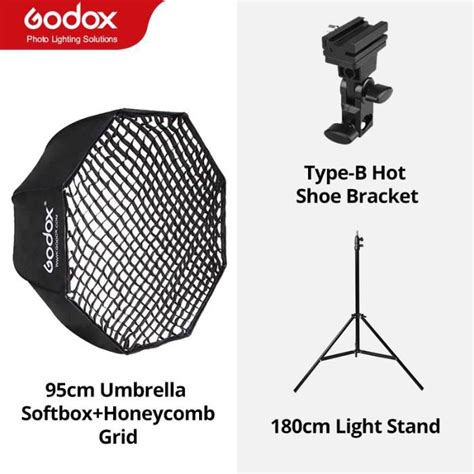 Boîte à lumière parapluie octogonale portable 95cm avec grille en nid d