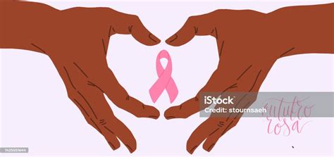 Outubro Rosa 포르투갈어로 된 October Pink 브라질 유방암 인식 캠페인 웹 배너 필기 편지 10월에 대한 스톡