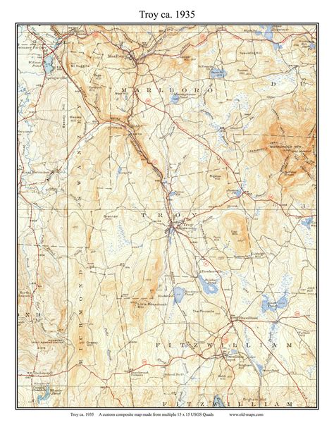 Troy 1935 Custom Usgs Old Topo Map New Hampshire Cheshire Co Towns
