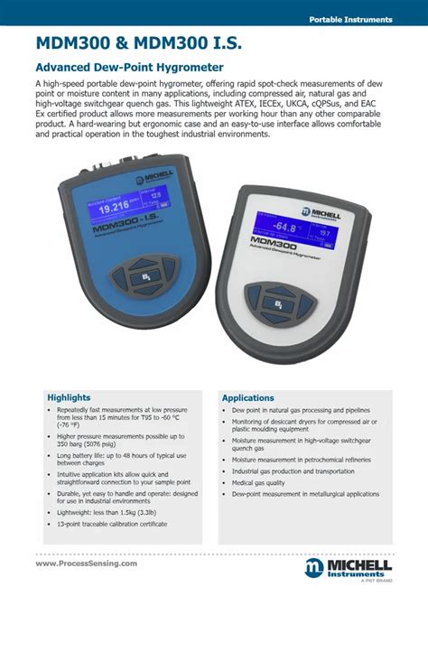 Plastic Portable Dew Point Hygrometer Michell Mdm300 Series For