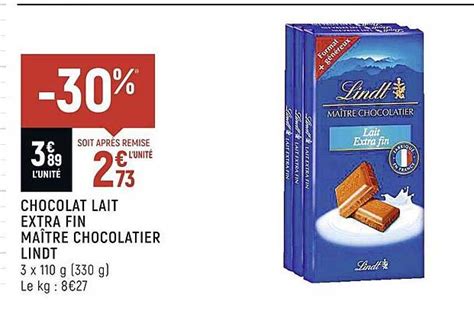 Promo Chocolat Lait Extra Fin Maître Chocolatier Lindt chez Spar