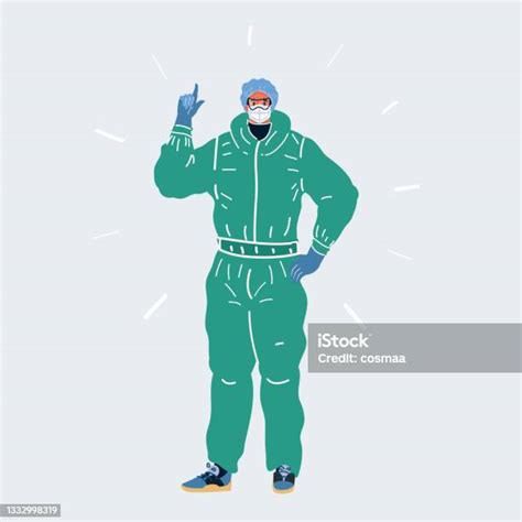 코로나바이러스에 대한 보호 얼굴 마스크를 착용 의사의 벡터 그림 흰색 백라운드에 배너 파노라마 의료진 예방 장비 경고 개념입니다