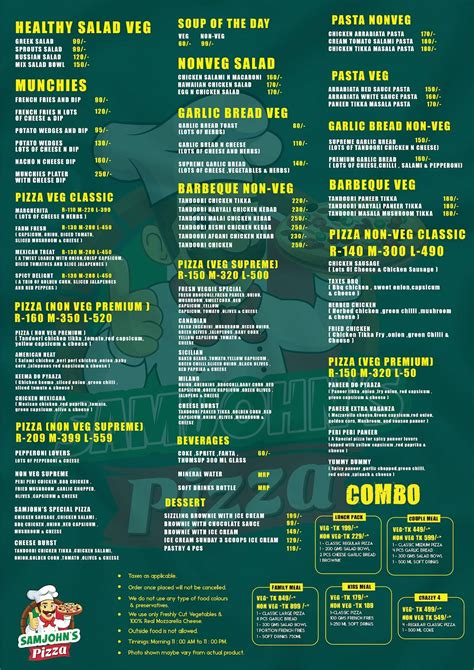Menu At Samjohn S Pizza As Rao Nagar Hyderabad