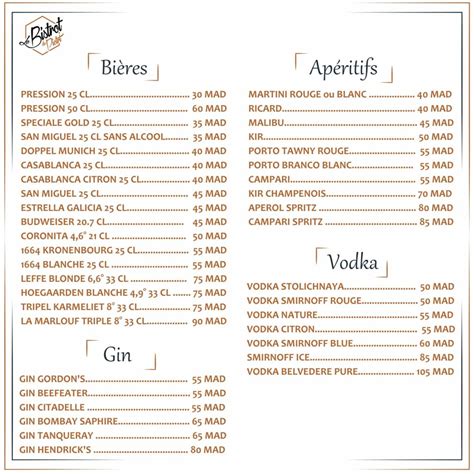 Carte Des Boissons Le Bistrot Du Pietri