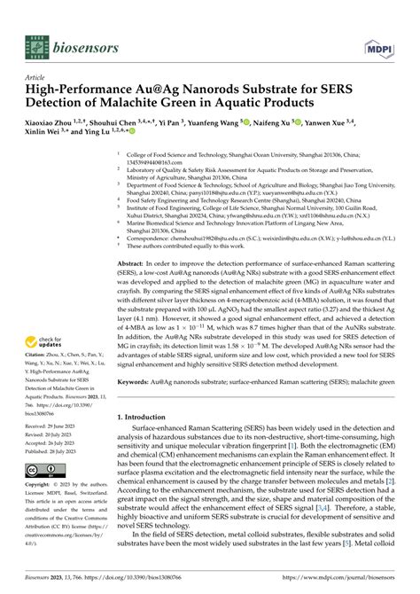Pdf High Performance Auag Nanorods Substrate For Sers Detection Of Malachite Green In Aquatic
