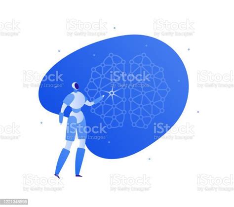 인공 지능 혁신 및 신경망 기술 개념 벡터 플랫 사람 그림입니다 활성화 된 뉴런 기호와 로봇과 뇌 배너 웹을 위한 디자인 요소