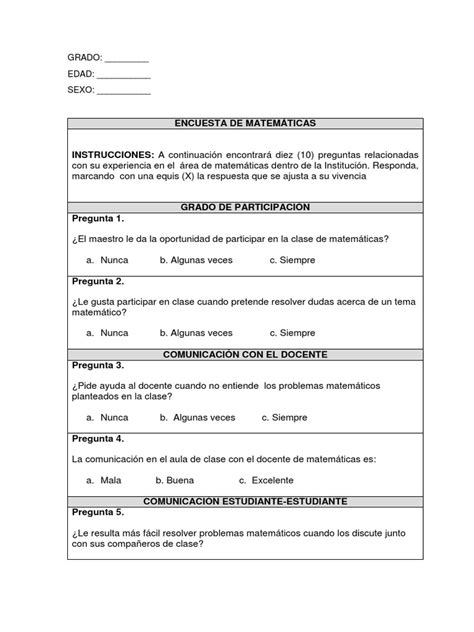 Encuesta De Matematicas Docx
