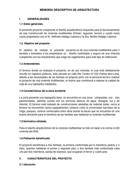 Memoria Descriptiva De Arquitectura Descargar Gratis Pdf Elementos
