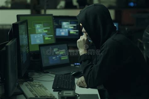 Hacker With Hoodie Working With A Computer Stock Image Image Of Cyberspace Cyber 130381213
