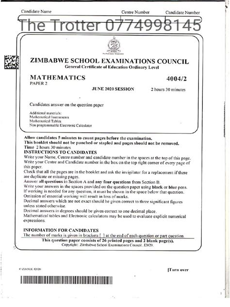 Zimsec June 2020 Maths O Level Paper 2 Pdf