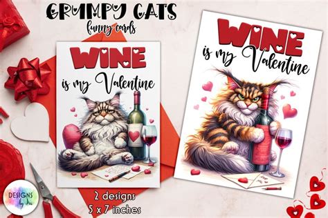 Grumpy Cat Valentine Funny Card Wine Is My Valentine Card