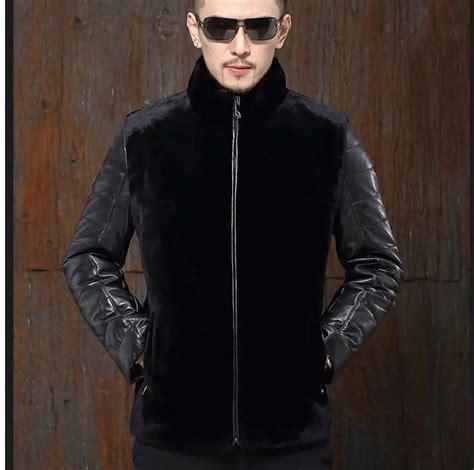 5xl Men Casual Faux Mink Fur Coats Fashion Large Size Patchwork Stand