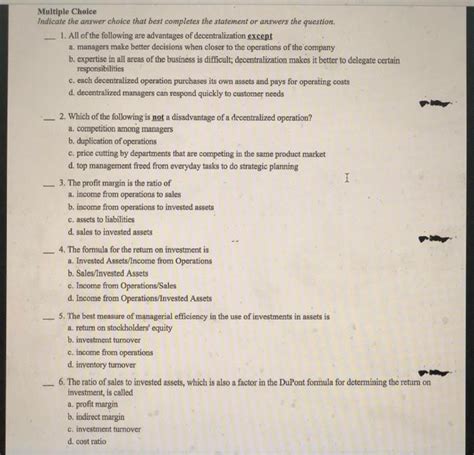 Solved Multiple Choice Indicate The Answer Choice That Best