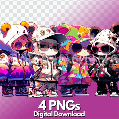 Girl Pandas Urban Streetwear Png Bundle Set 3 Panda Girls Cool Pandas Cute Pandas Gangster