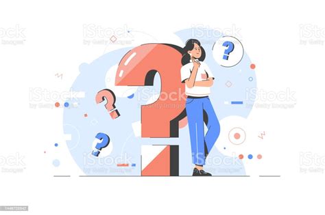 큰 물음표를 가진 여자 질문 개념입니다 호기심 자주 묻는 질문 비즈니스 벡터 평면 그림 It 지원에 대한 스톡 벡터 아트 및 기타 이미지 Istock